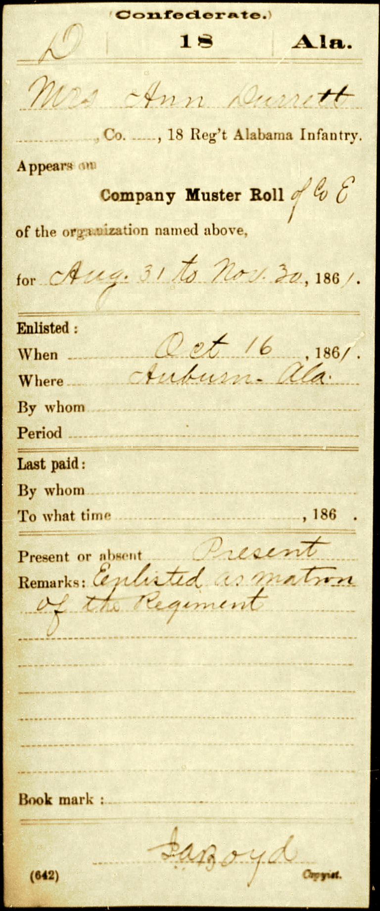 Research Arsenal Spotlight 6: James A. Durrett of the 18th Alabama ...